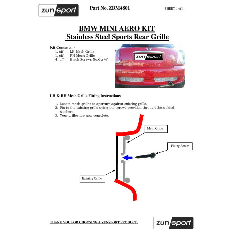 Mini Cooper R50 Jcw & R53 Jcw - Rear Grille Set - Zunsport – VUDU ...