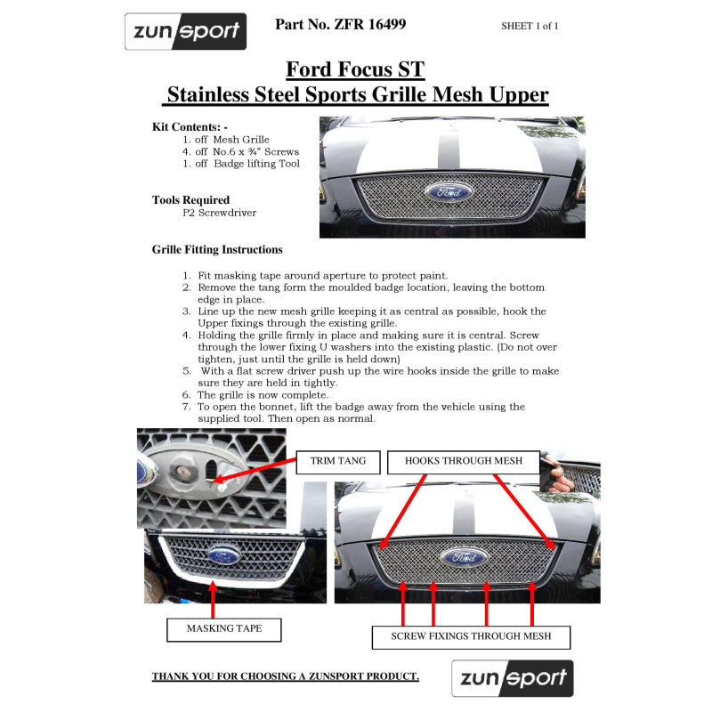 Ford Focus St 05My - Full Lower Front Grille Set - Zunsport – VUDU ...