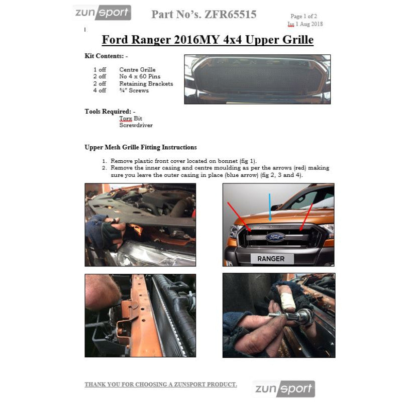 Ford Ranger Mk2 - Upper Grille - Zunsport – VUDU Performance