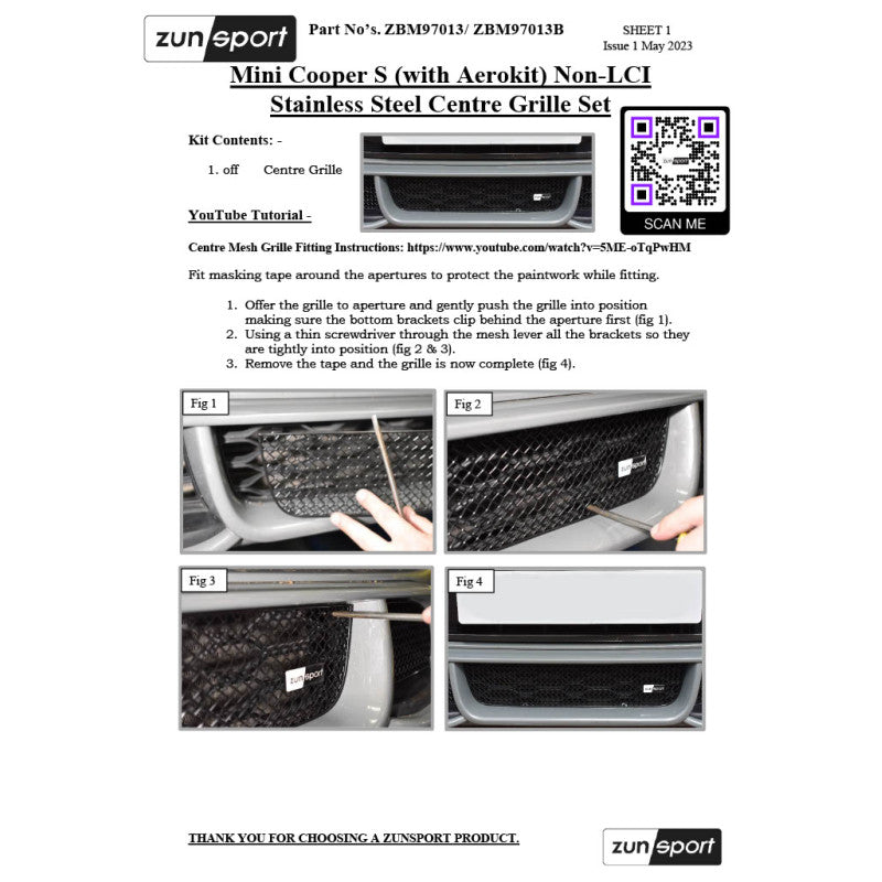 Mini Cooper S (With Aerokit) - Centre Grille - Zunsport – VUDU Performance