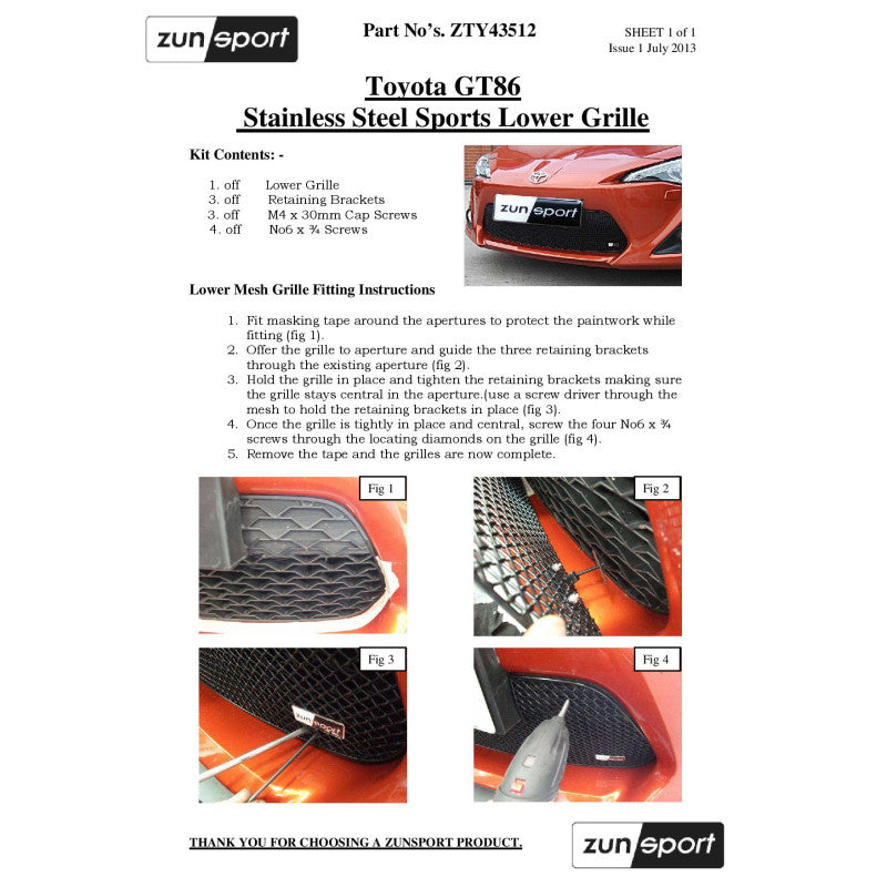 Toyota Gt86 - Front Grille - Zunsport – VUDU Performance