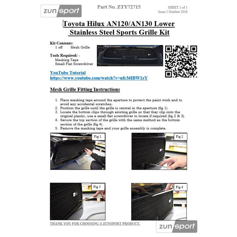 Toyota Hilux (An120 / An130) - Lower Grille - Zunsport – VUDU Performance